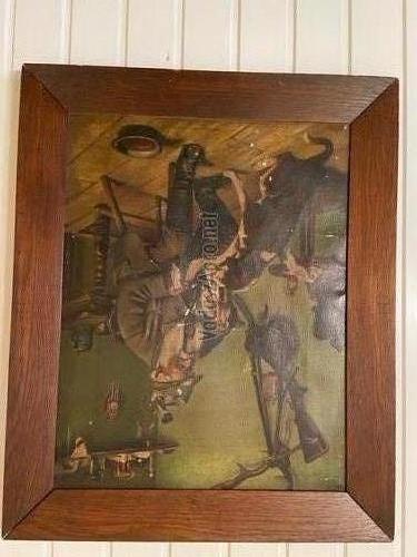 Idős vadász kutyájával festmény.